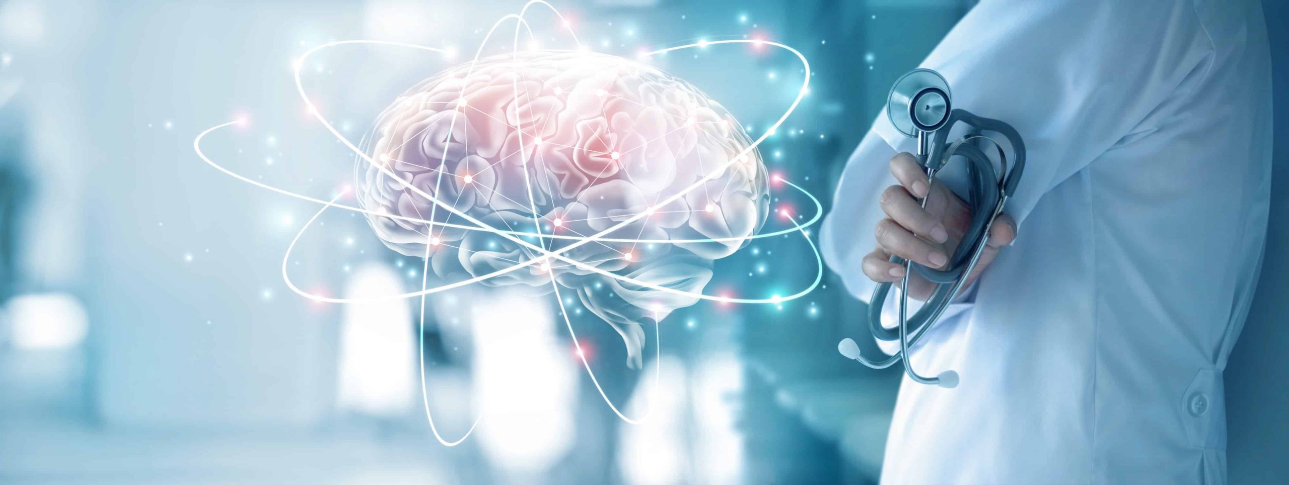 Doctor checking brain testing result with computer interface, Abstract ...